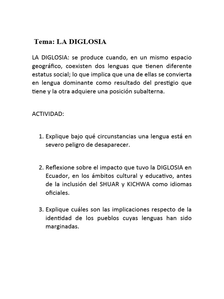 Taller Sobre Diglosia | PDF