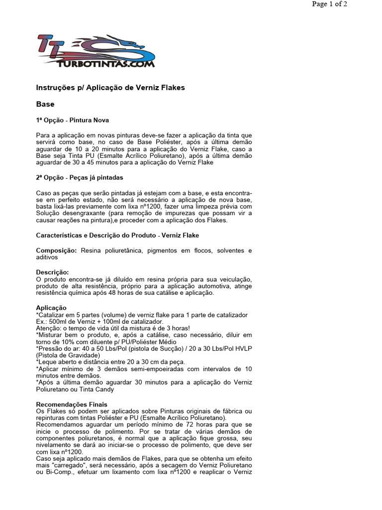 Aplicação de Verniz Flake | PDF | Tinta | Poliuretano
