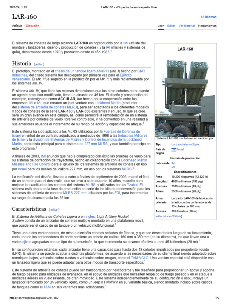LAR-160 - Wikipedia, La Enciclopedia Libre | PDF | Cohetes y misiles ...