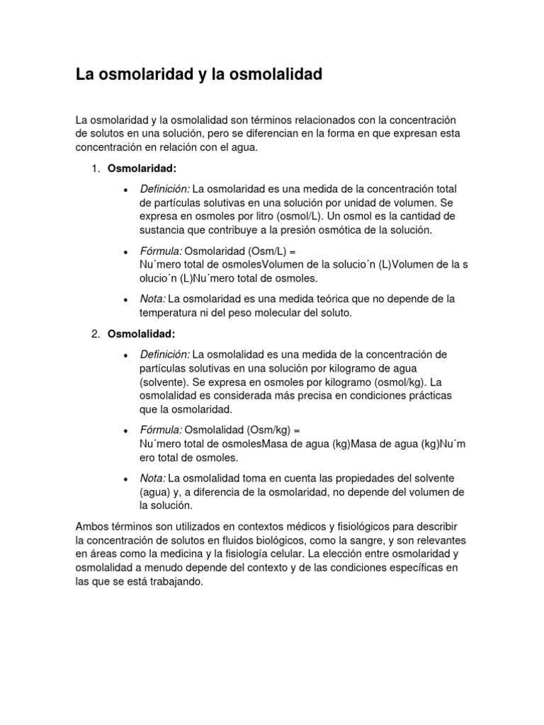 La osmolaridad y la osmolalidad | PDF