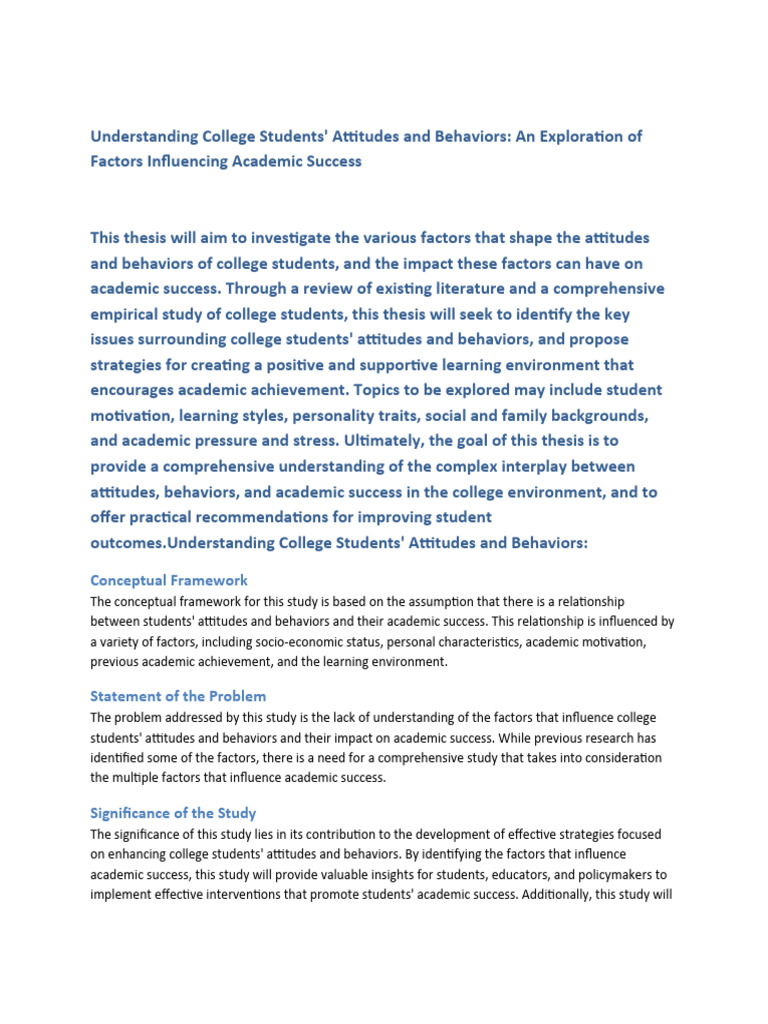Factors Influencing College Success | PDF | Attitude (Psychology ...