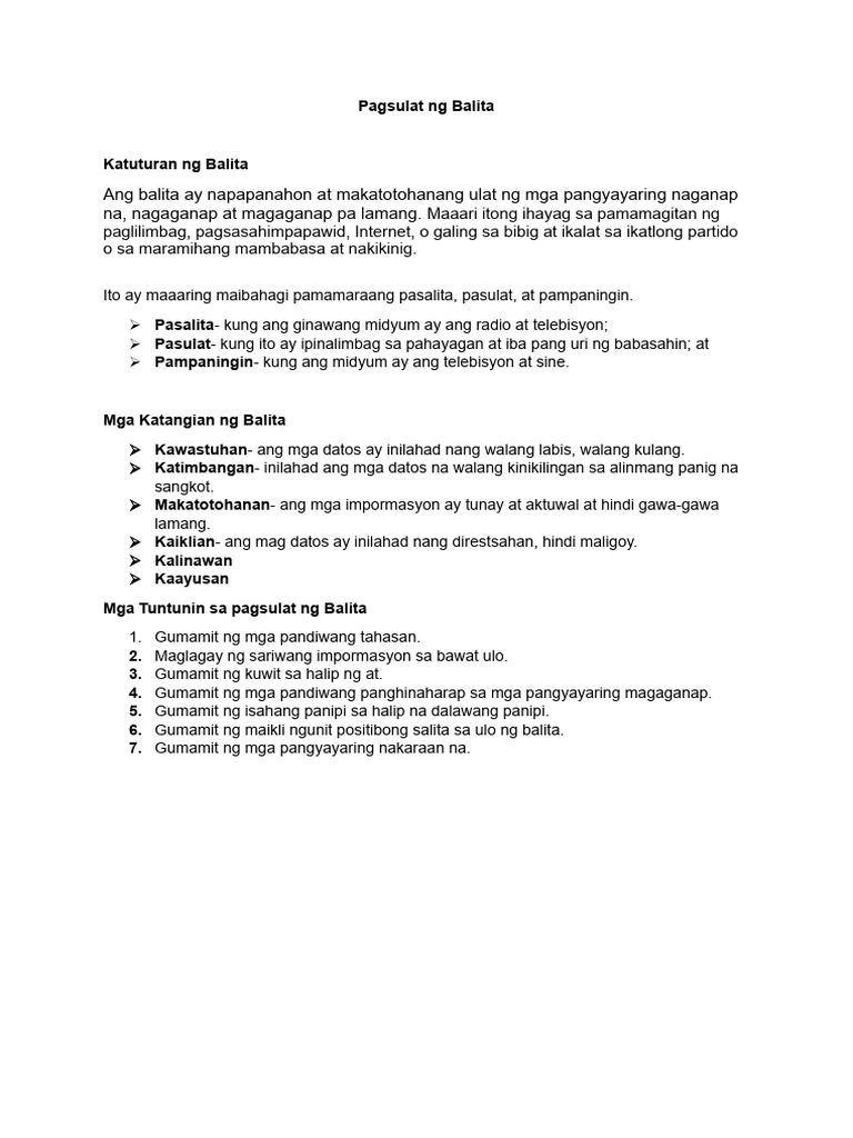 Pagsulat NG Balita | PDF
