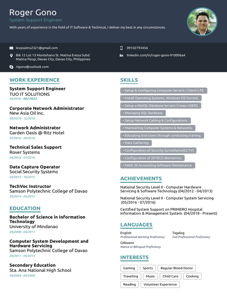 Roger L. Gono Resume 2024 | PDF | Databases | System Software