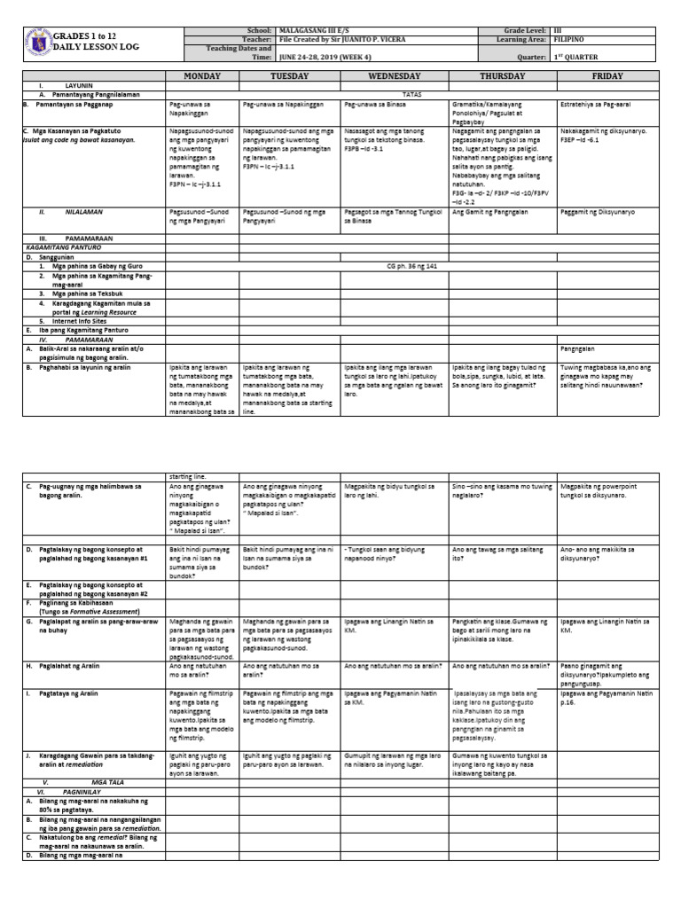 DLL Filipino 3 q1 w4 | PDF
