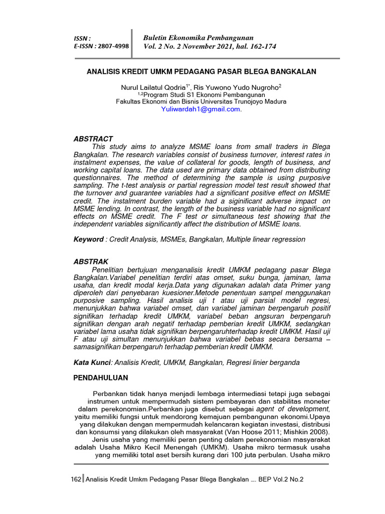 Analisis Kredit UMKM Pedagang Pasar Blega Bangkalan | PDF