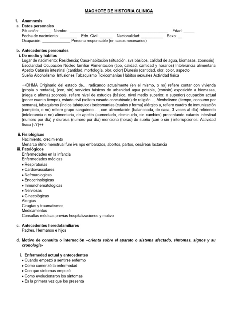 Machote de Historia Clinica | PDF | Medicina CLINICA | Especialidades Medicas