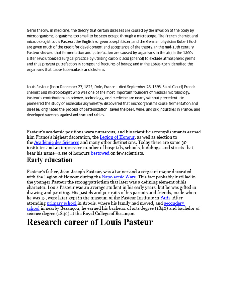 Germ Theory | PDF | Glycolysis | Louis Pasteur