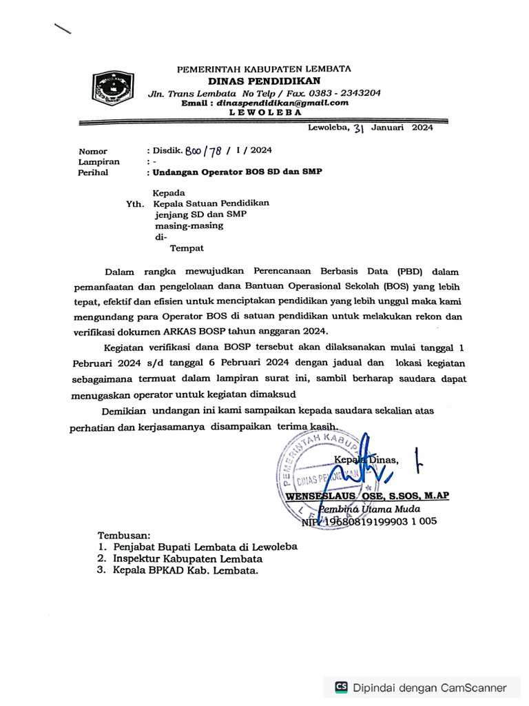 Undangan Verifikasi BOS THN 2024 | PDF