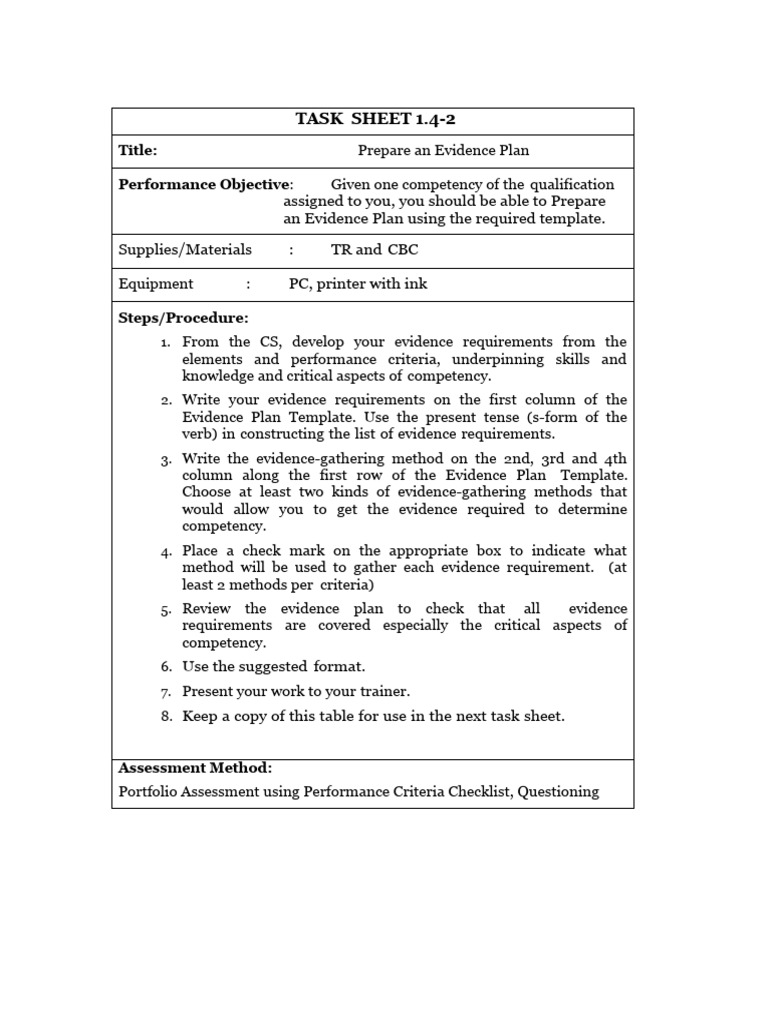 TASK SHEET 1.4-2. Develop Evidence Plan (1) | PDF | Cognition