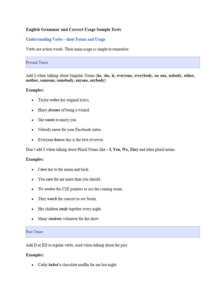 English Grammar and Correct Usage Sample Tests | PDF | English Grammar ...