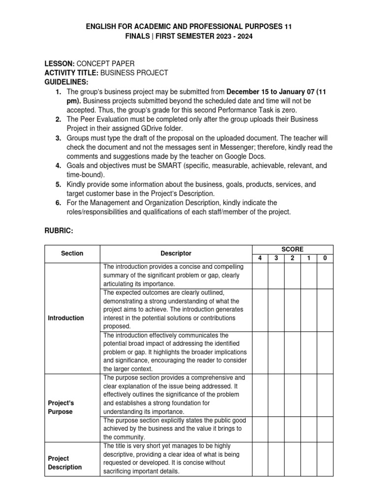 Business Project - Guidelines and Rubric | PDF | Methodology | Rubric ...