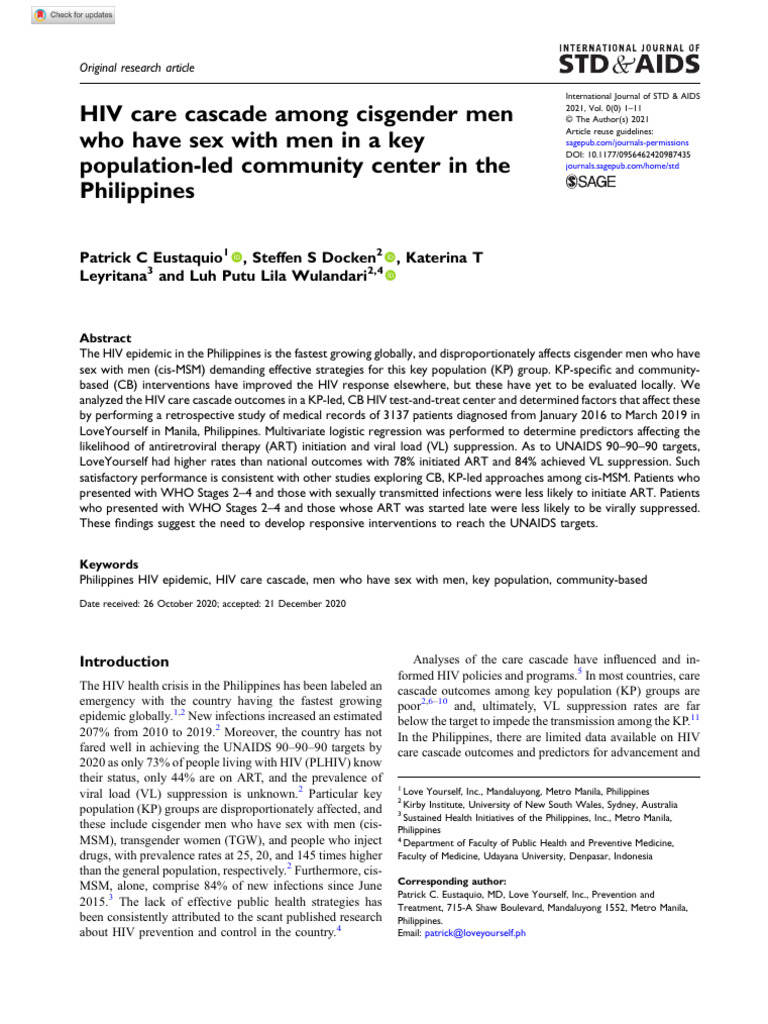 HIV Care Cascade Among Cisgender Men | PDF | Hiv | Epidemiology Of Hiv/Aids