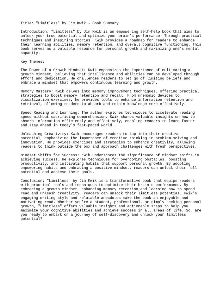 Limitless - Summary | PDF | Mindset | Creativity