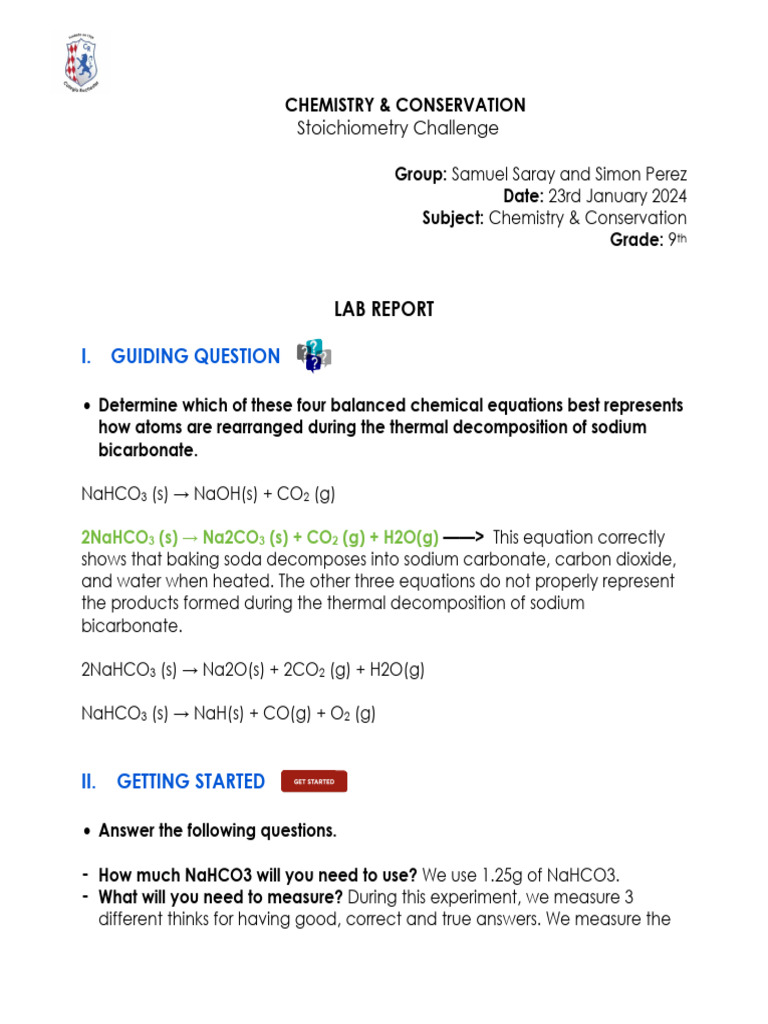 Stoichiometry Challenge - Experiment Report | PDF | Mole (Unit ...