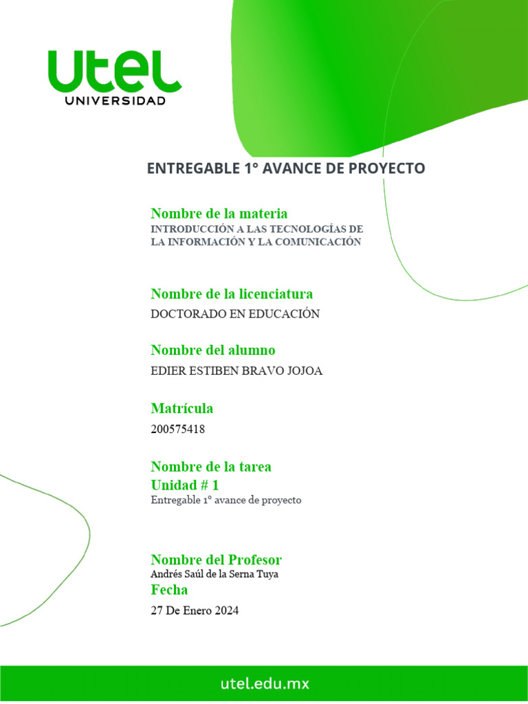 Edier Estiben Bravo - Utel - Trabajo Final Proyecto Tics - Listo | PDF | Comunicación ...