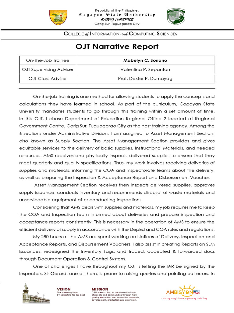 Ojt Narrative Report | PDF