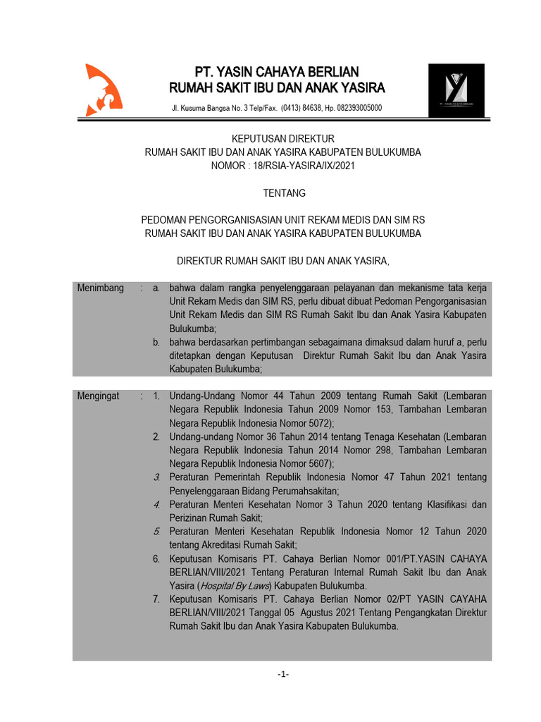 11 Pedoman Pengoraganisasian Unit Rekam Medis - Sim RS | PDF