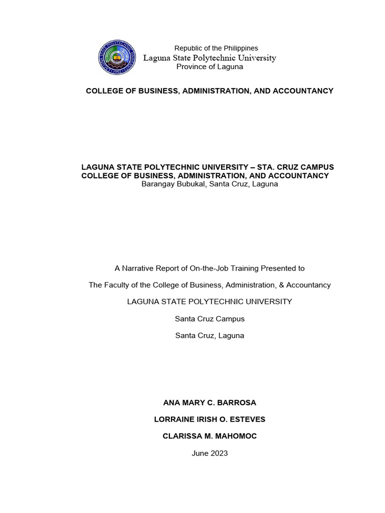 Barrosa Esteves Mahomoc Ojt Final Narrative 2 | PDF | Psychological Concepts | Behavior Modification