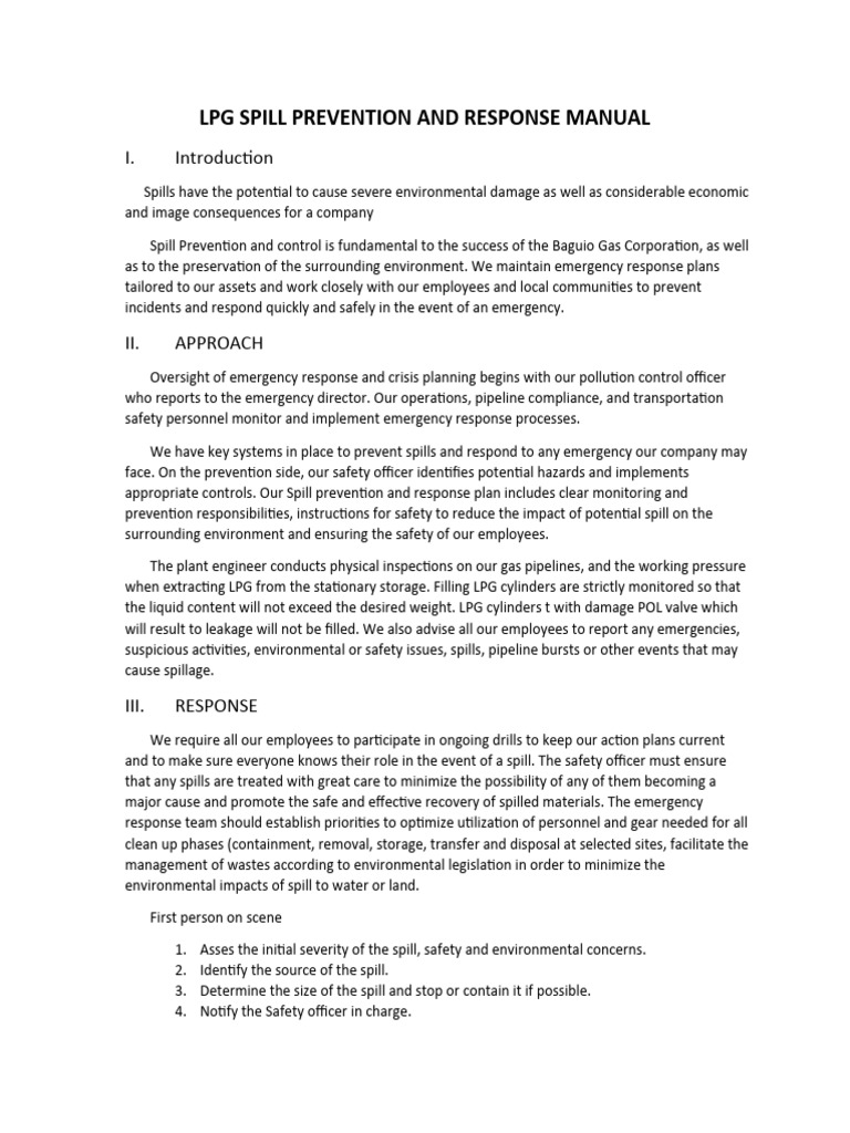 LPG Spill Prevention and Response Manual | PDF | Liquefied Petroleum ... LPG Spill Prevention and Response Manual | PDF | Liquefied Petroleum ...