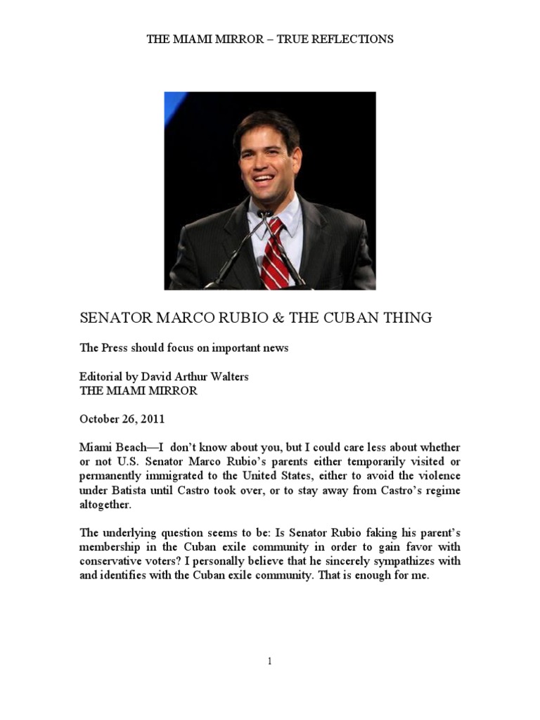 Senator Rubio and The Cuban Thing | PDF | Marco Rubio | Cuban Exile