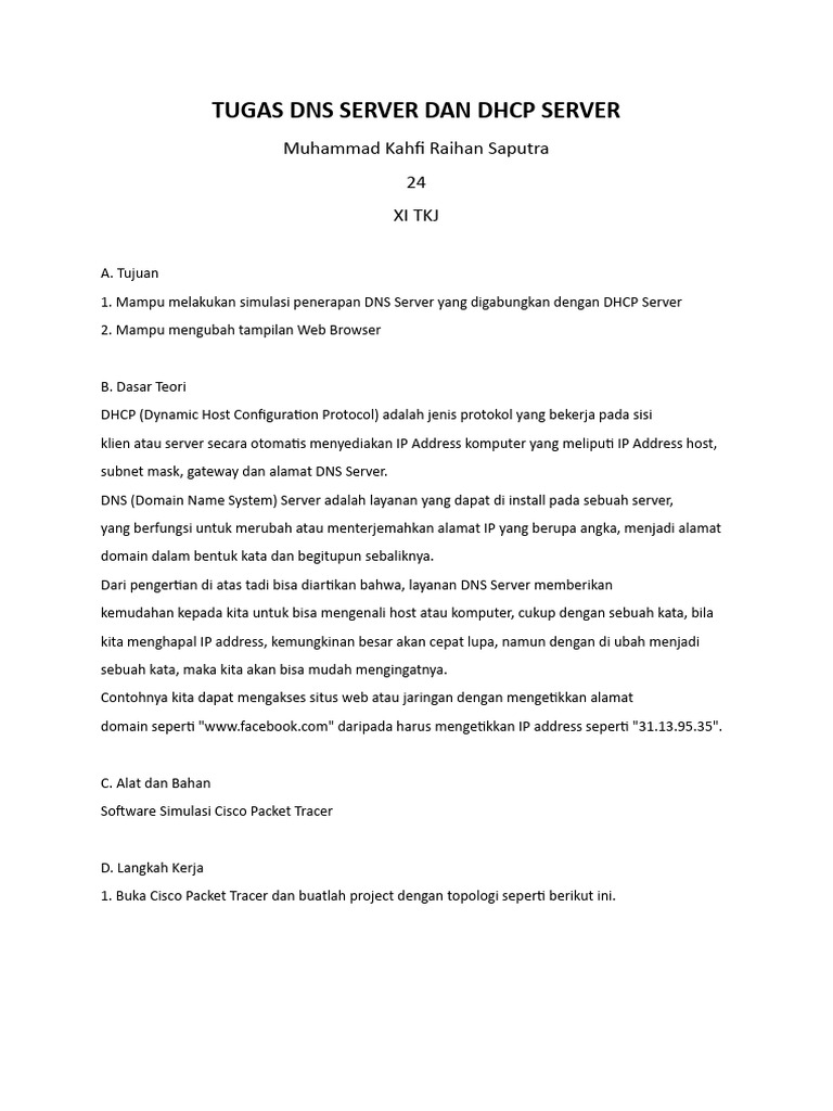 24 - Muhammad Kahfi Raihan Saputra - Tugas DNS Server Dan DHCP Server | PDF