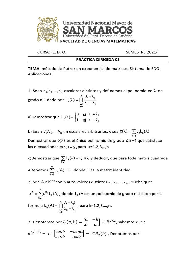 Edo Practica Nº5-2021-I | PDF | Ecuaciones | Ecuaciones diferenciales