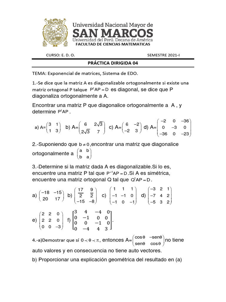 Exponencial de Matrices y EDO | PDF | Matriz (Matemáticas) | Relaciones ...