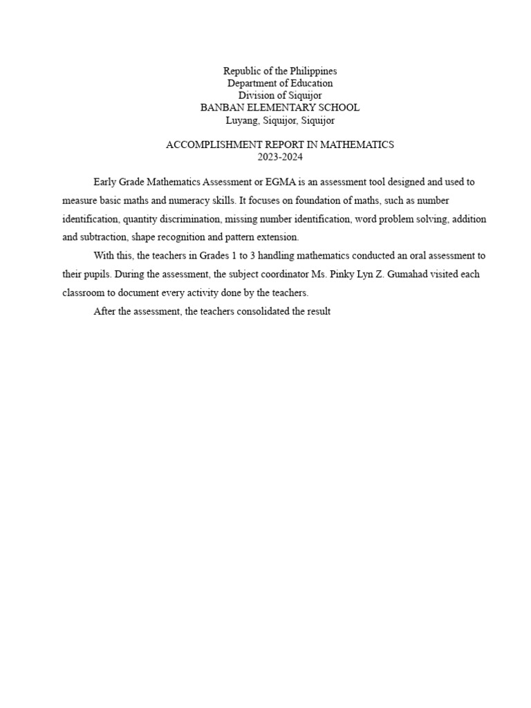 Banban Elementary Math Accomplishment Report | PDF