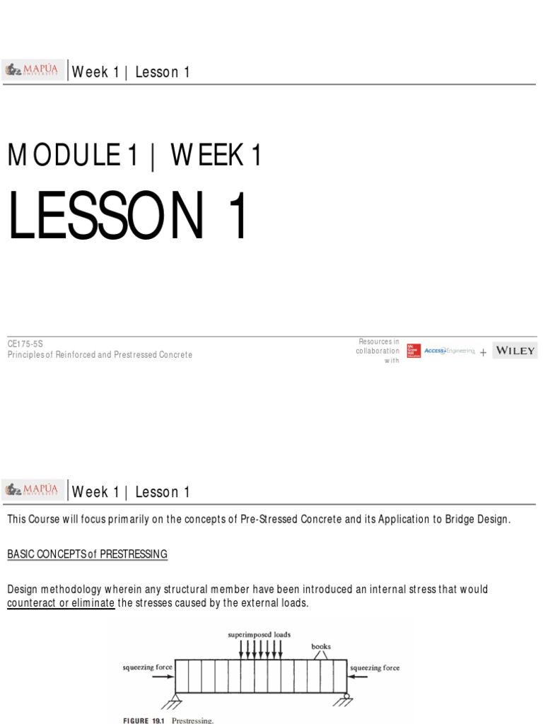 MOD1 WK1&2 Lesson1 | Download Free PDF | Prestressed Concrete | Reinforced Concrete