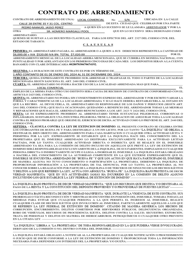 Contrato Pedro Jasso Perez | PDF | Derecho privado | Derecho civil (sistema legal)