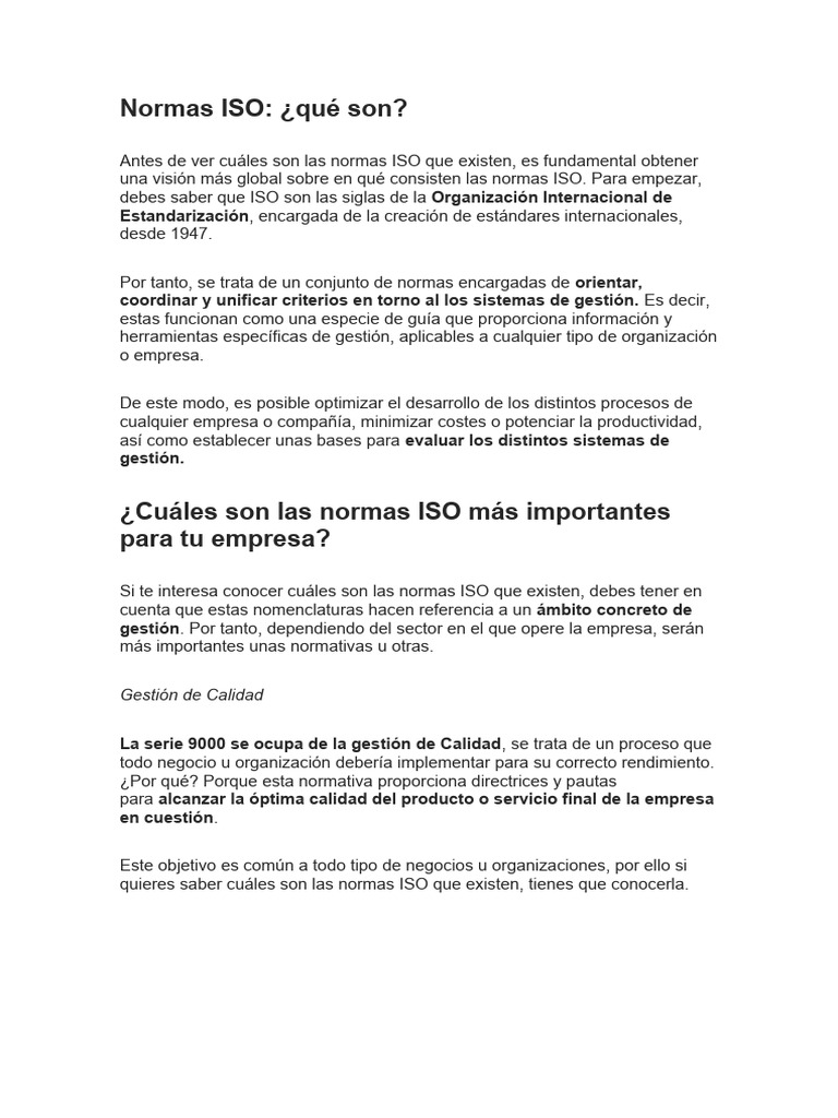 Normas ISO | PDF | Business | Organización internacional para la ...