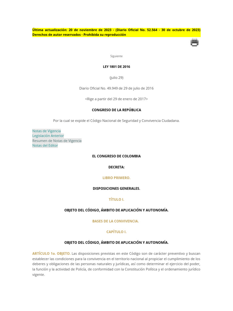 Del 1 Al 27 Codigo De Convivencia Y Seguridad Ciudadana Pdf Policía