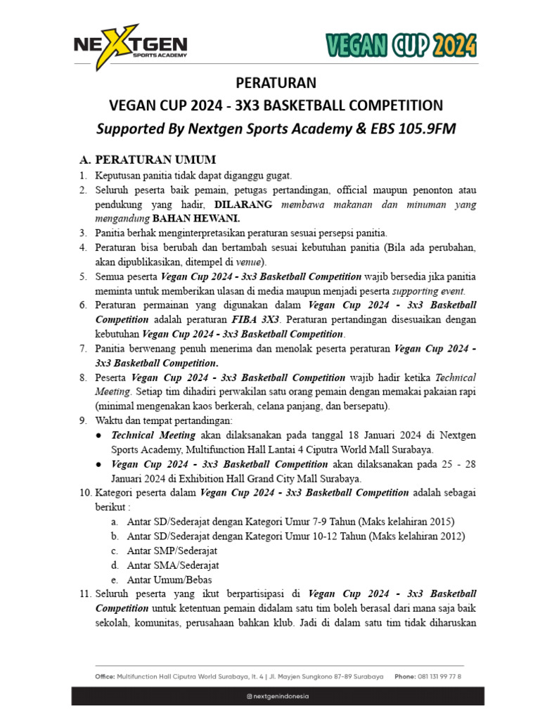 Peraturan Vegan Cup 2024 - 3x3 Basketball Competition Supported by Nextgen Sports Academy & EBS ...