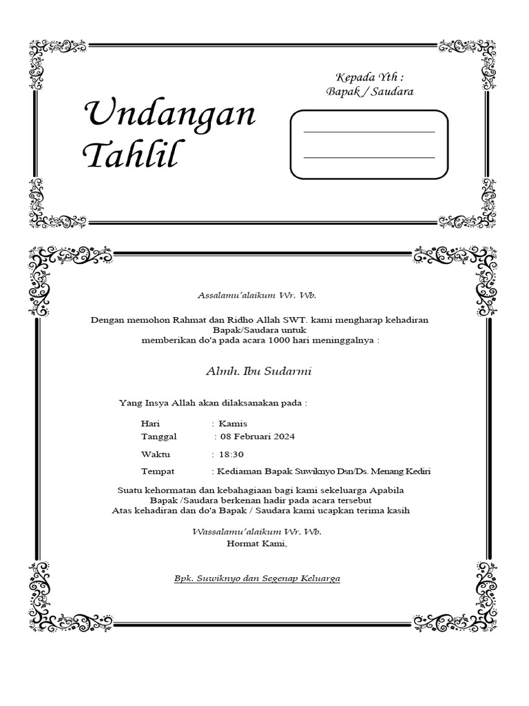 Tahlilan 1000 Hari Versi 2 | PDF
