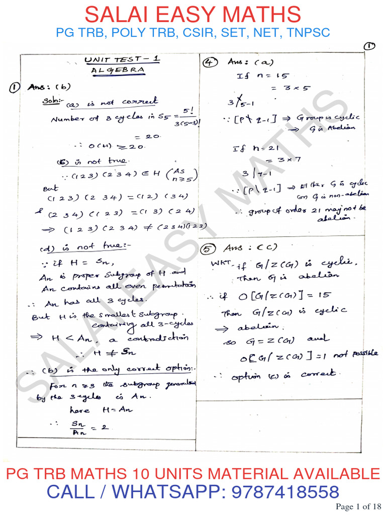 Algebra Test 1 Solutions | PDF | Mathematics | Science