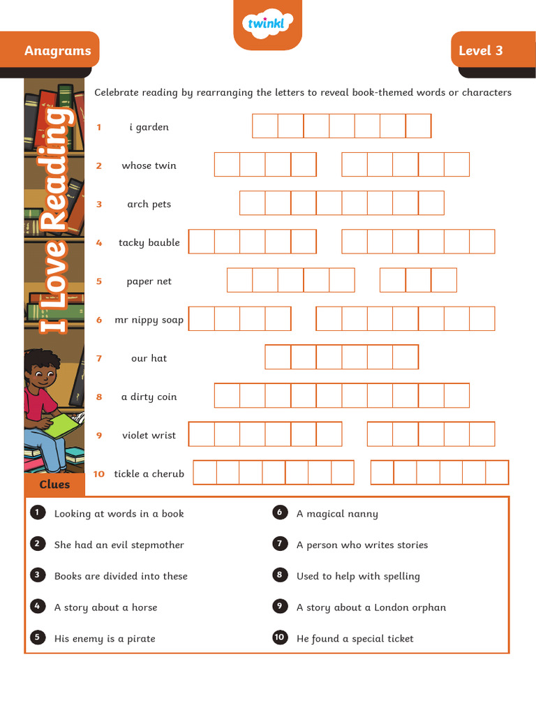 I Love Reading Anagram Puzzle - Level 3 Difficulty | PDF