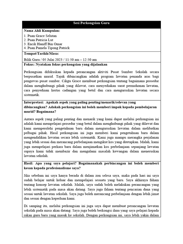 Sesi Perkongsian Guru - PLC | PDF