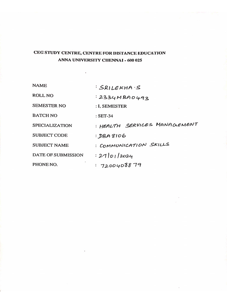 Communication Skills Assignment | PDF