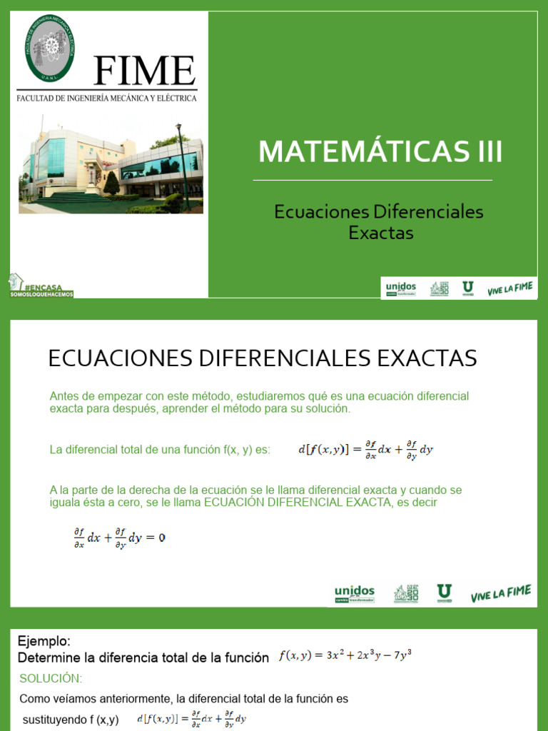 Ecuaciones Diferenciales Exactas Mate 3 | PDF | Ecuaciones | Ecuación diferencial parcial