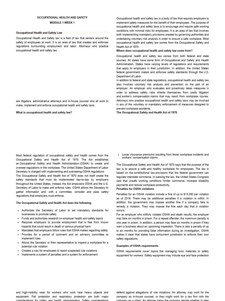 Ohs Module 1 | PDF | Occupational Safety And Health | Occupational ...