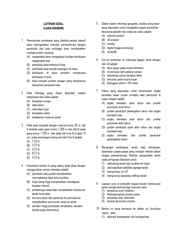 Contoh Soal Ujian Mandiri PTN 2024 | PDF