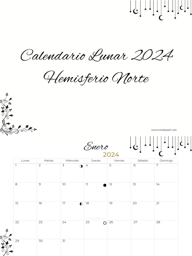 Calendario Lunar 2024 Mensual Hemisferios | PDF | Calendario | Luna