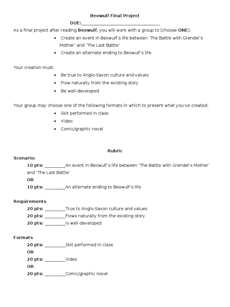 Beowulf Creative Project Guide | PDF