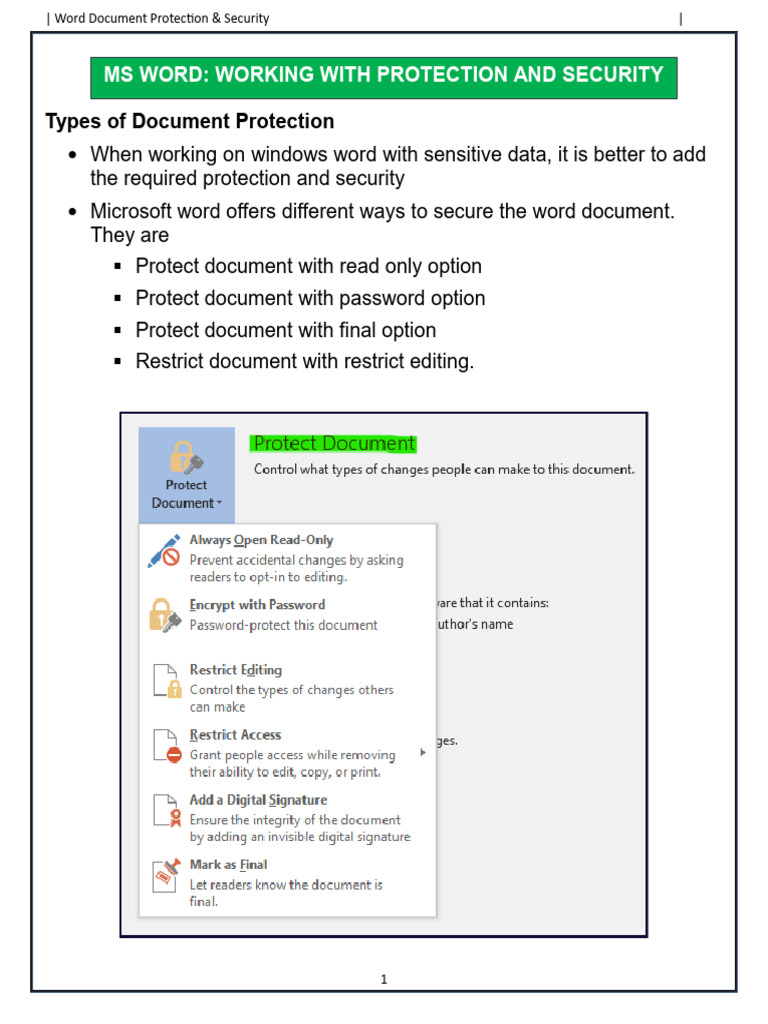 Word Protection and Security | PDF | Password | Microsoft Word