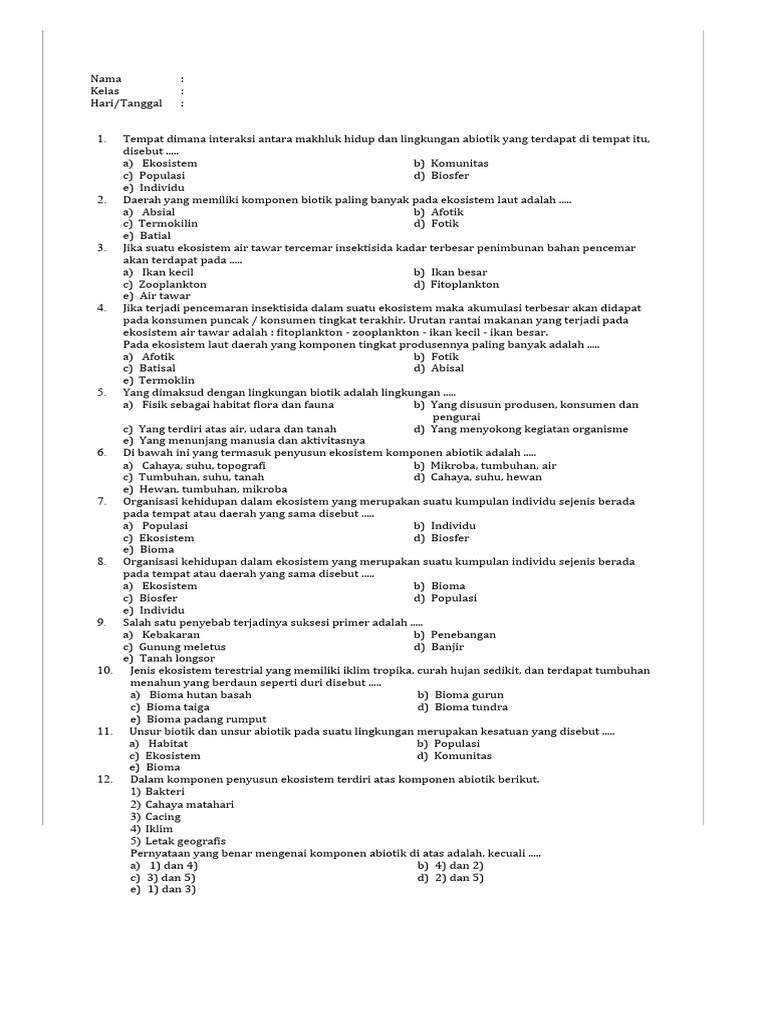 Soal Ekosistem Pdf