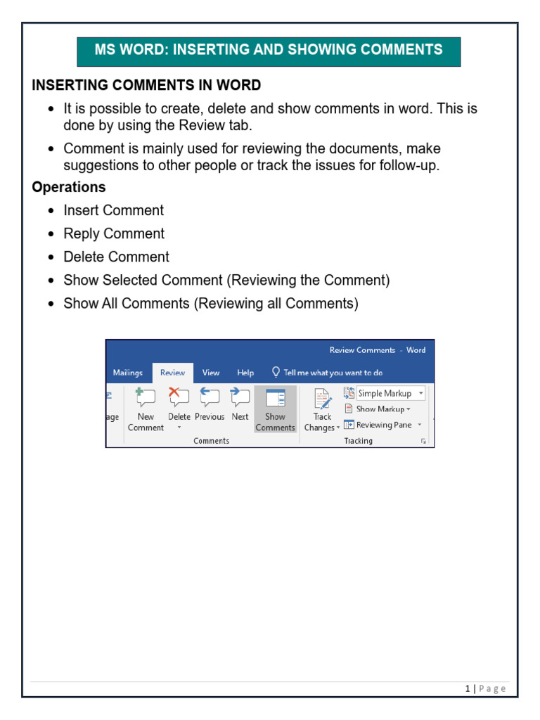MS Word: Add, Show & Delete Comments | PDF | Microsoft Word | System Software
