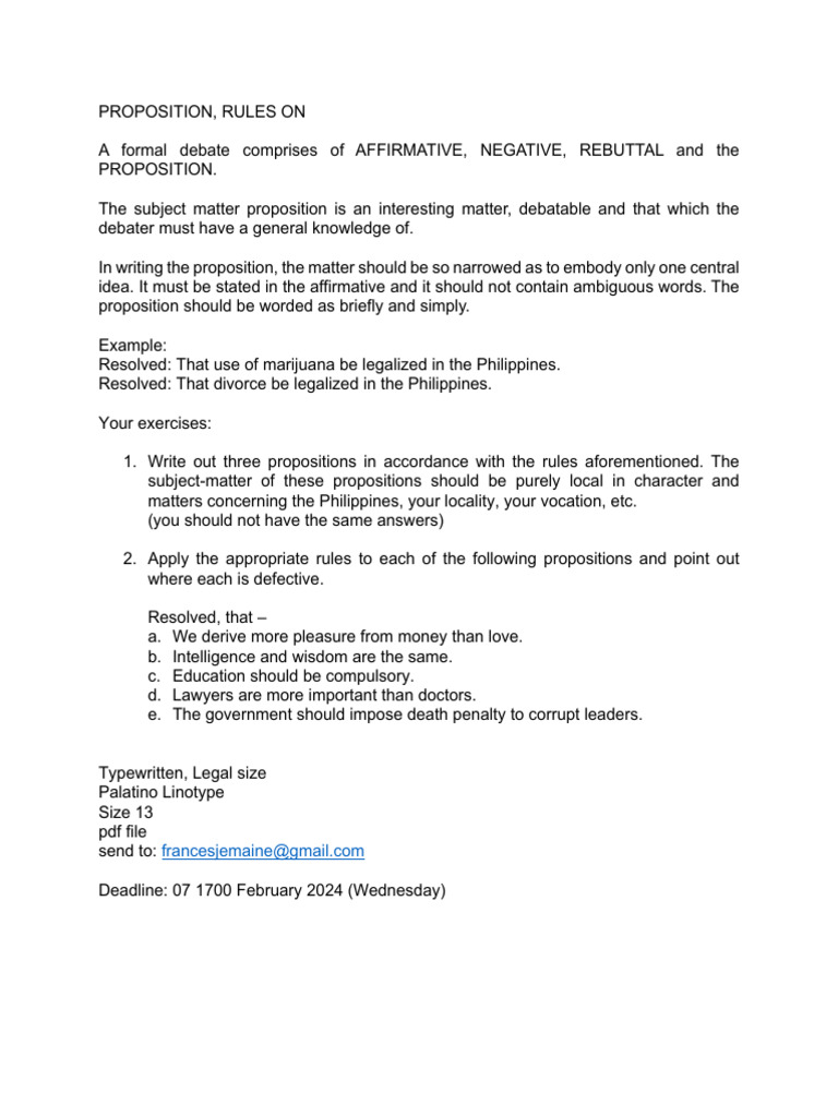 PROPOSITION Activity | PDF