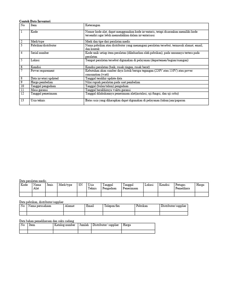 G. Contoh Data Inventori | PDF