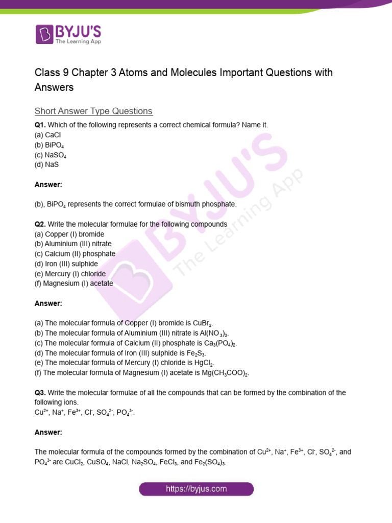 Atoms and Molecules | PDF | Mole (Unit) | Ion