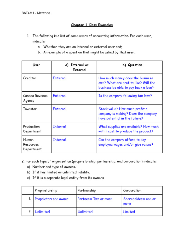 Ch. 1 Class Examples 2024 Sem2 | PDF | Equity (Finance) | Balance Sheet